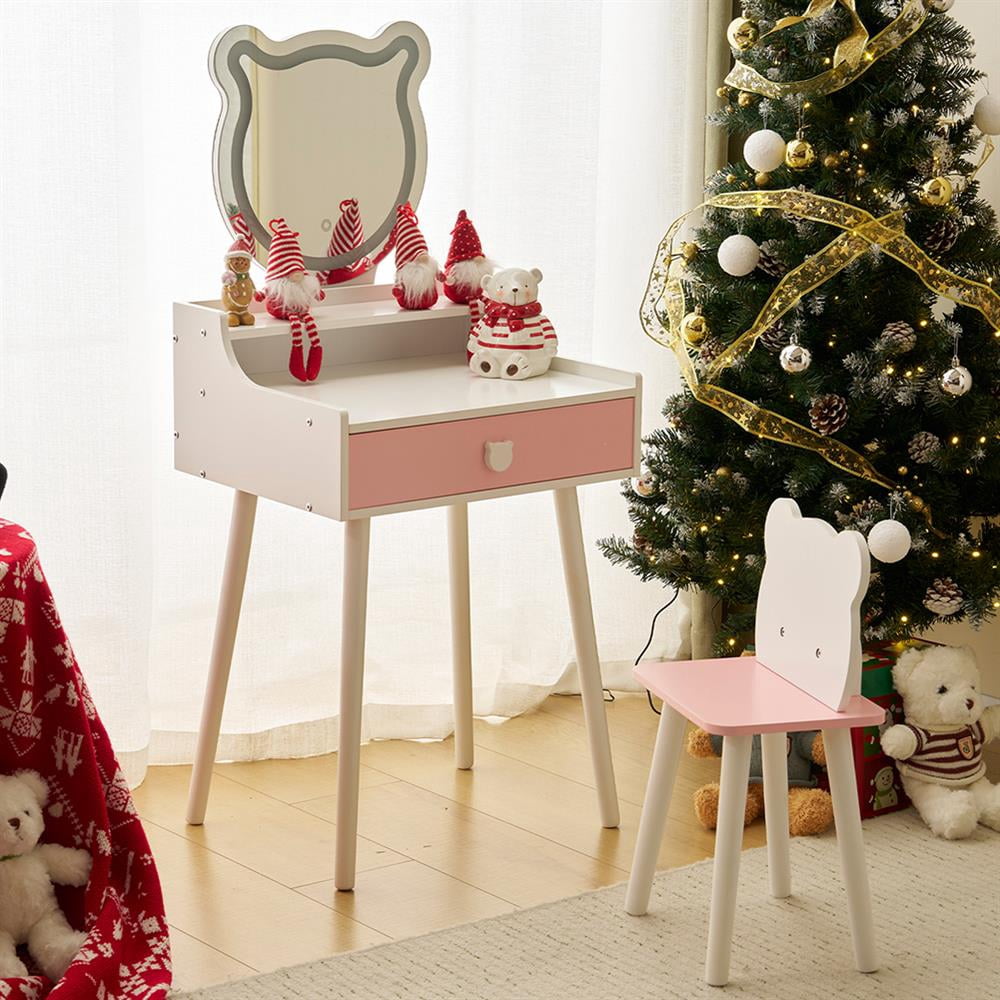 Barara King Kids Vanity Table and Chair Set, Toddler Play Vanity Set ...