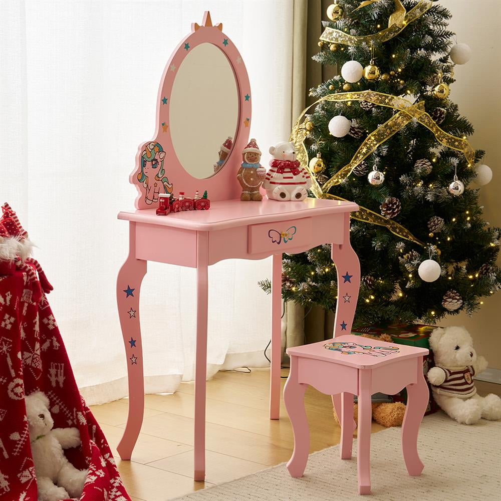 Barara King Kids Vanity Table and Chair Set, Toddler Play Vanity Set ...