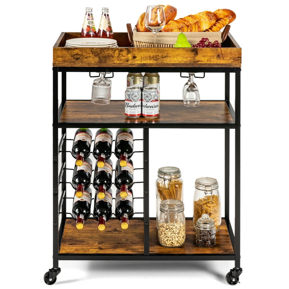 Barara King Kitchen Bakers Rack, Kitchen Microwave Stand, 3-Tier Wood ...