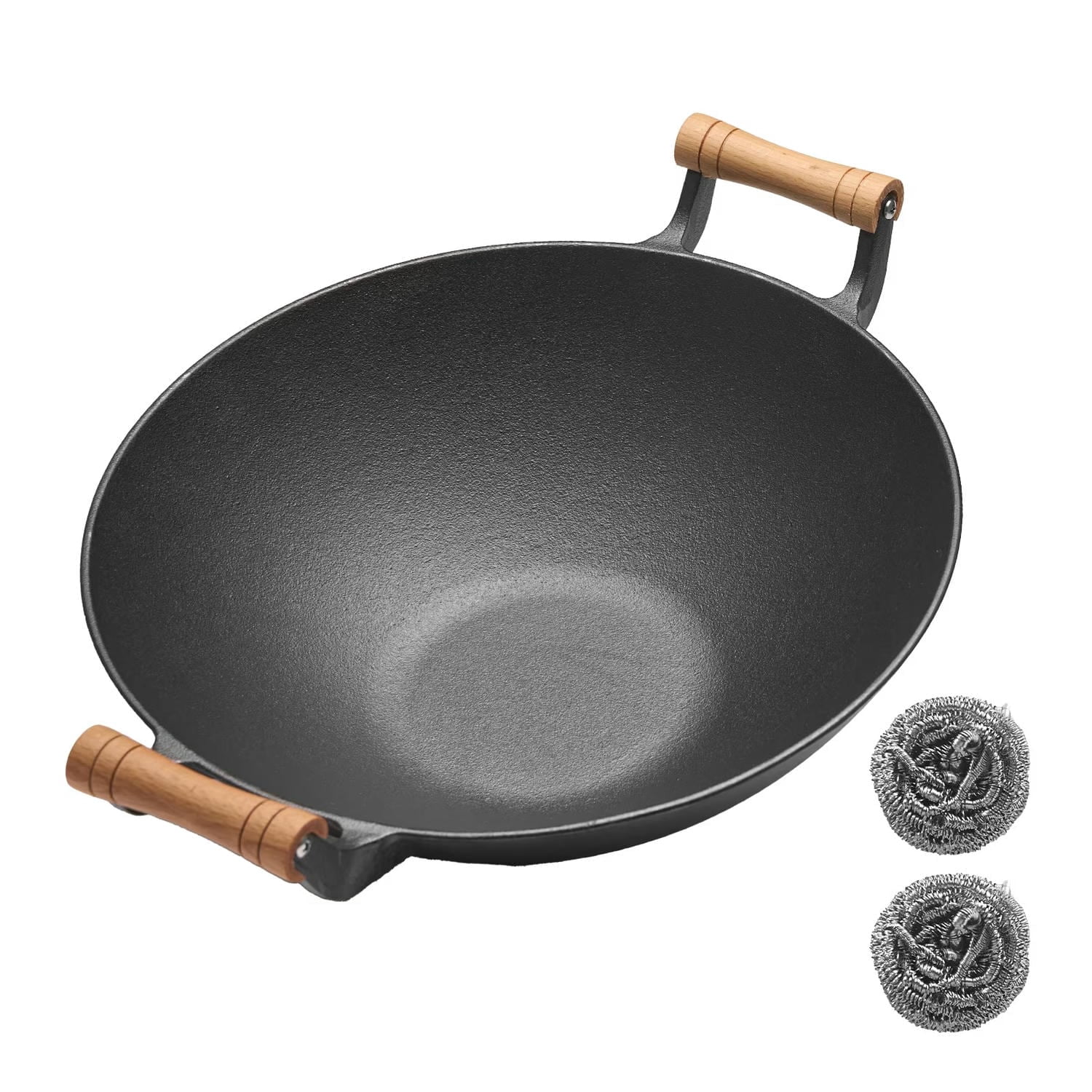Barara King Large Cast Iron Wok 14.2", Classic Dual Handles Frying Pan ...