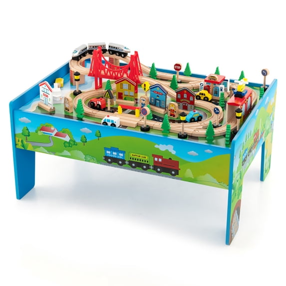 Barara King Learning Toys,Train Set,80-Piece Wooden Train Set and Table ...