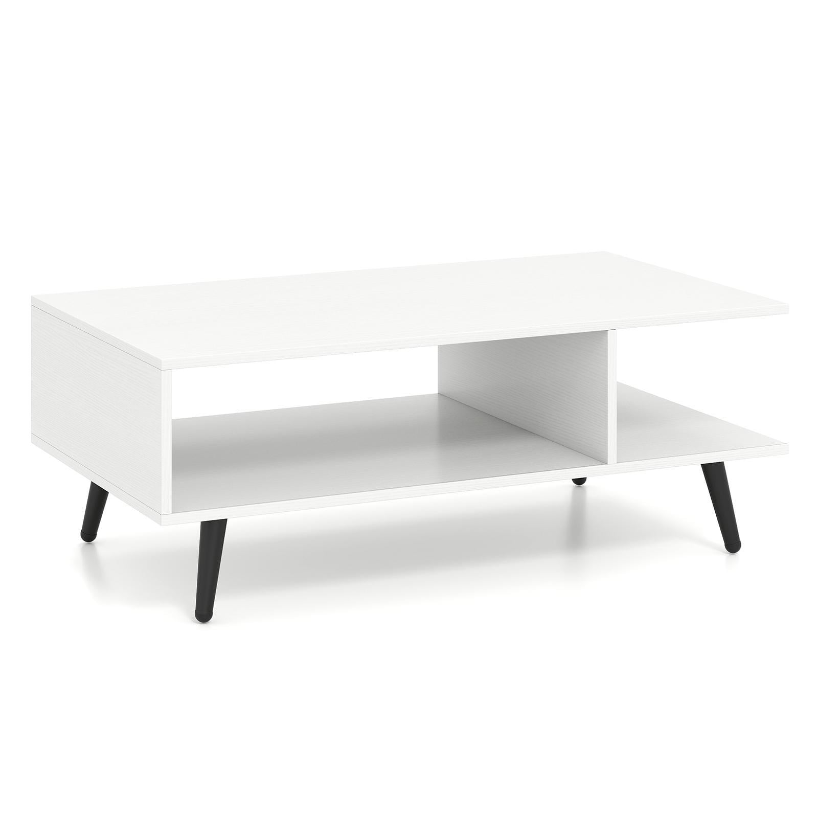 Barara King Mid Century Modern Rectangle Coffee Table with 2 Open ...