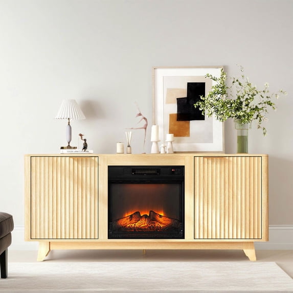 Barara King Oak Fireplace TV Stand with 18 Inch Insert, Double Grid ...