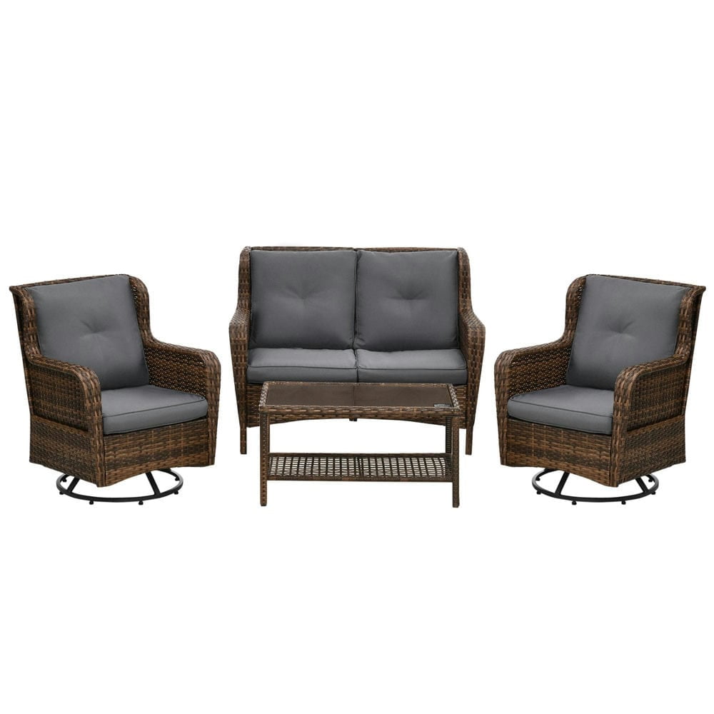 Barara King Patio Relaxation Sets,4 Piece Rattan Patio Furniture Set ...