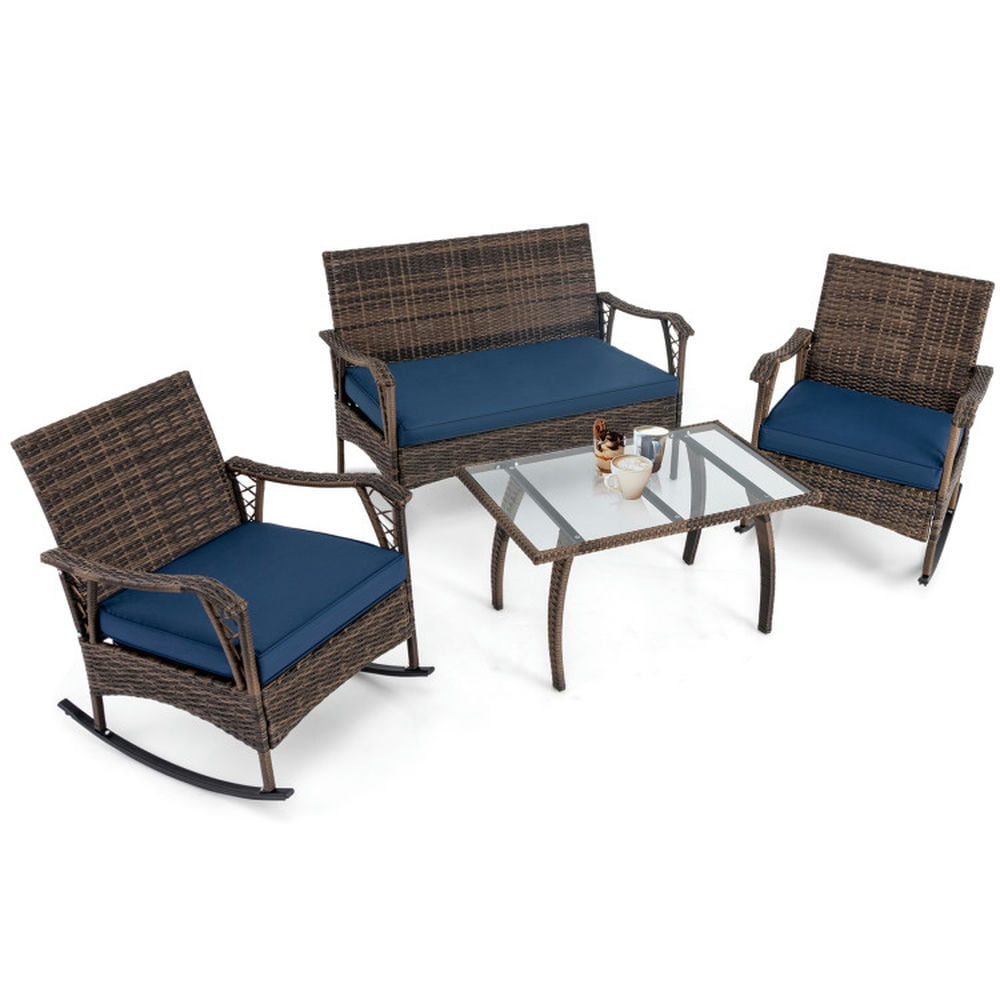 Barara King Patio Relaxation Sets,4 Pieces Wicker Rocking Set with ...