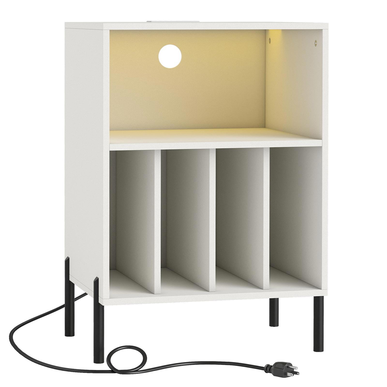 Barara King Record Player End Table with LED Light and Charging Station ...