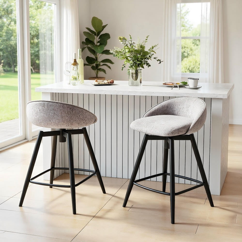 Barara King Set of 2 Bar Stools with Upholstered Seat, Footrest and ...