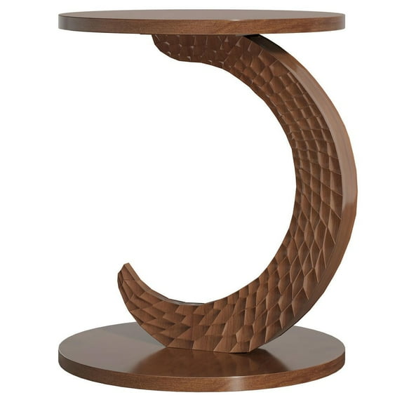 Barara King Small Round C-Shaped End Table with Carving Texture ...