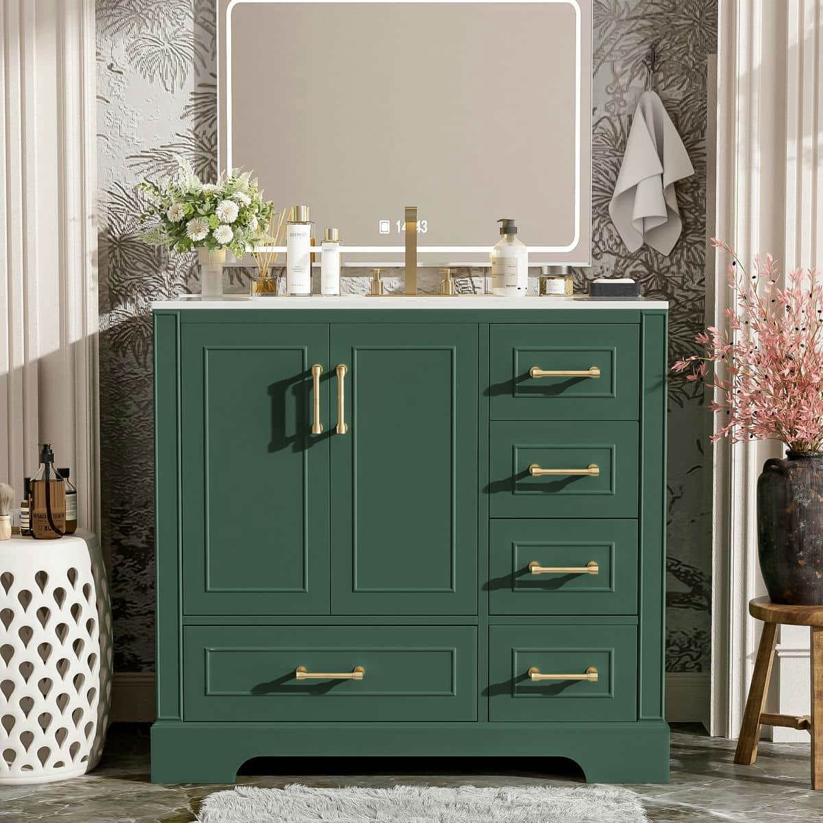 Barara King Storage Cabinet, Bathroom Vanity,36" Traditional Bathroom ...