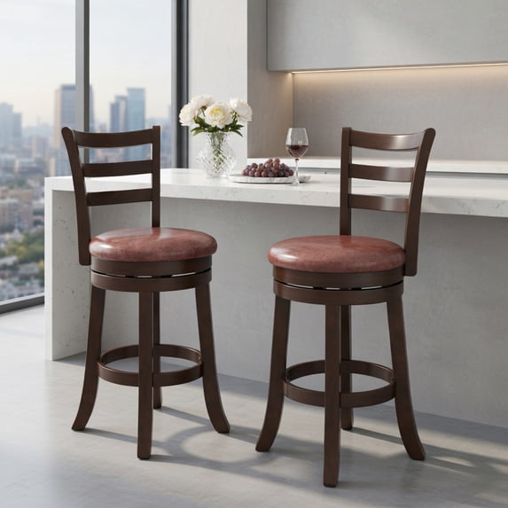 Barara King Swivel Barstools Set with Faux Leather Seat and Wrap-around ...