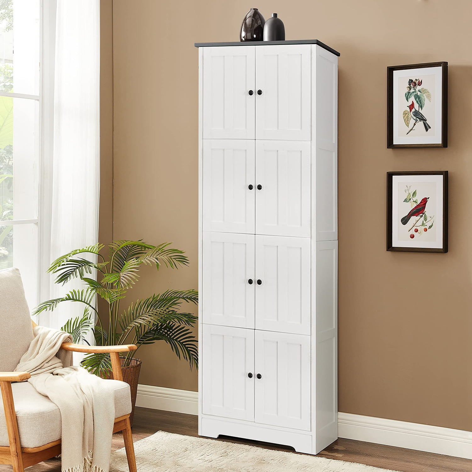 Barara King Tall Storage Cabinet with 8 Doors and 4 Shelves, Wall ...