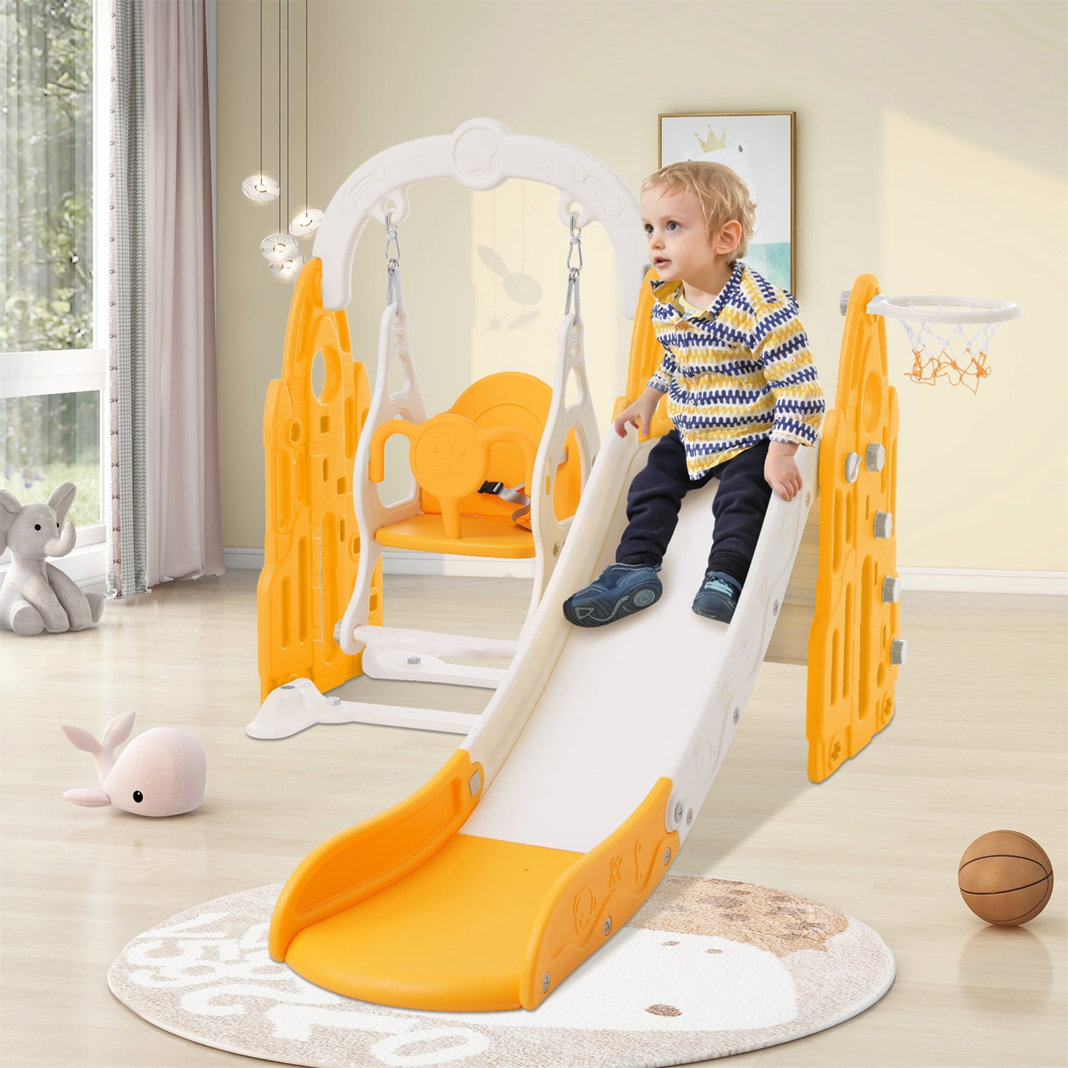 Barara King Toddler Slide and Swing Set 4 in 1,Kids Playground Climber ...