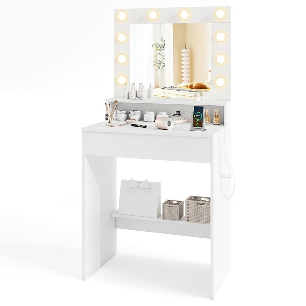 Barara King Vanity Desk with Adjustable Brightness and 3 Light Modes ...