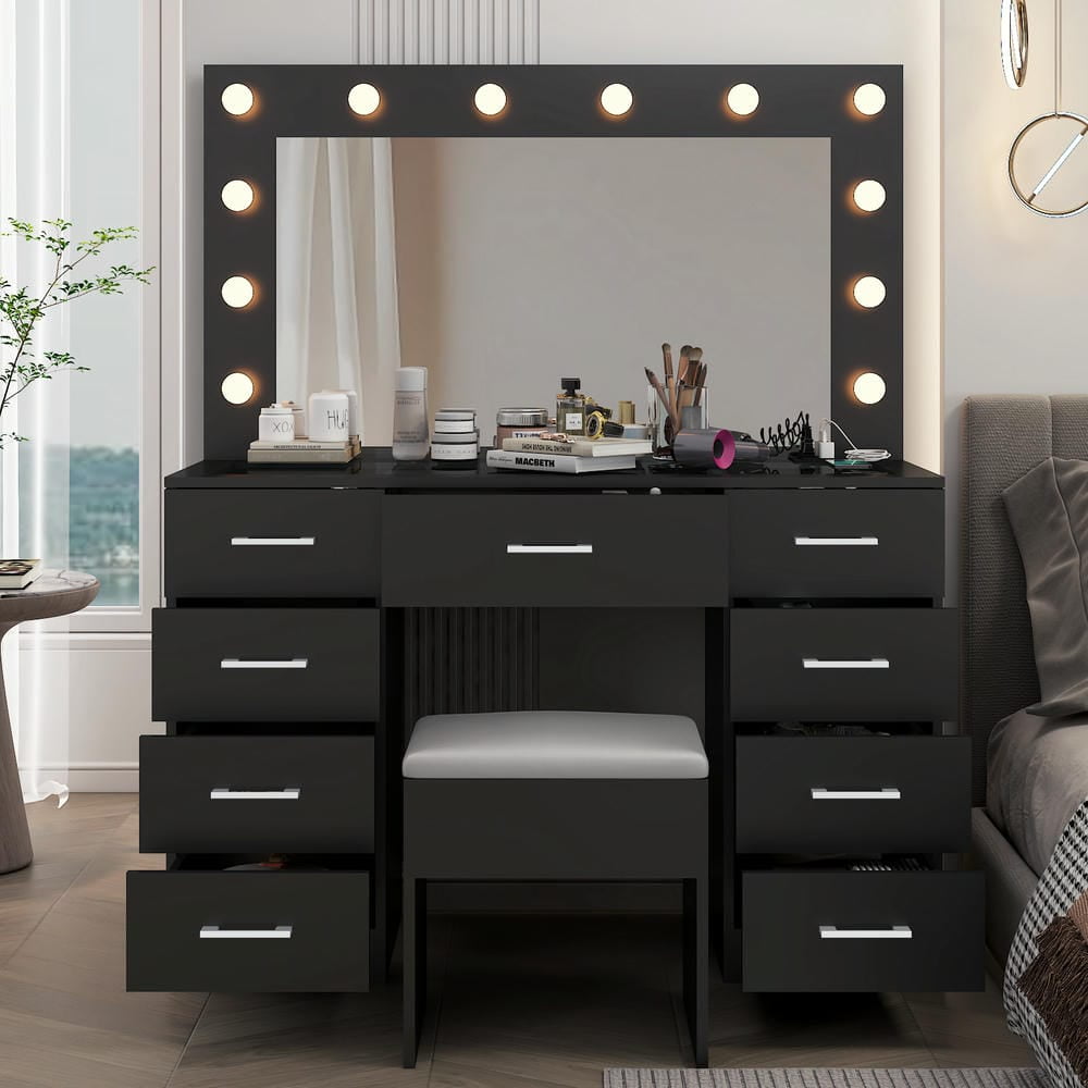 Barara King Vanity Table and Chair Set,Vanity Desk Set With Large ...