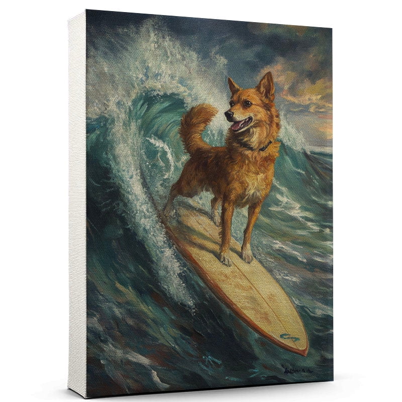 Barbado Da Terceira Dog Playing Surfboard Stretched Canvas Size 8x12 ...