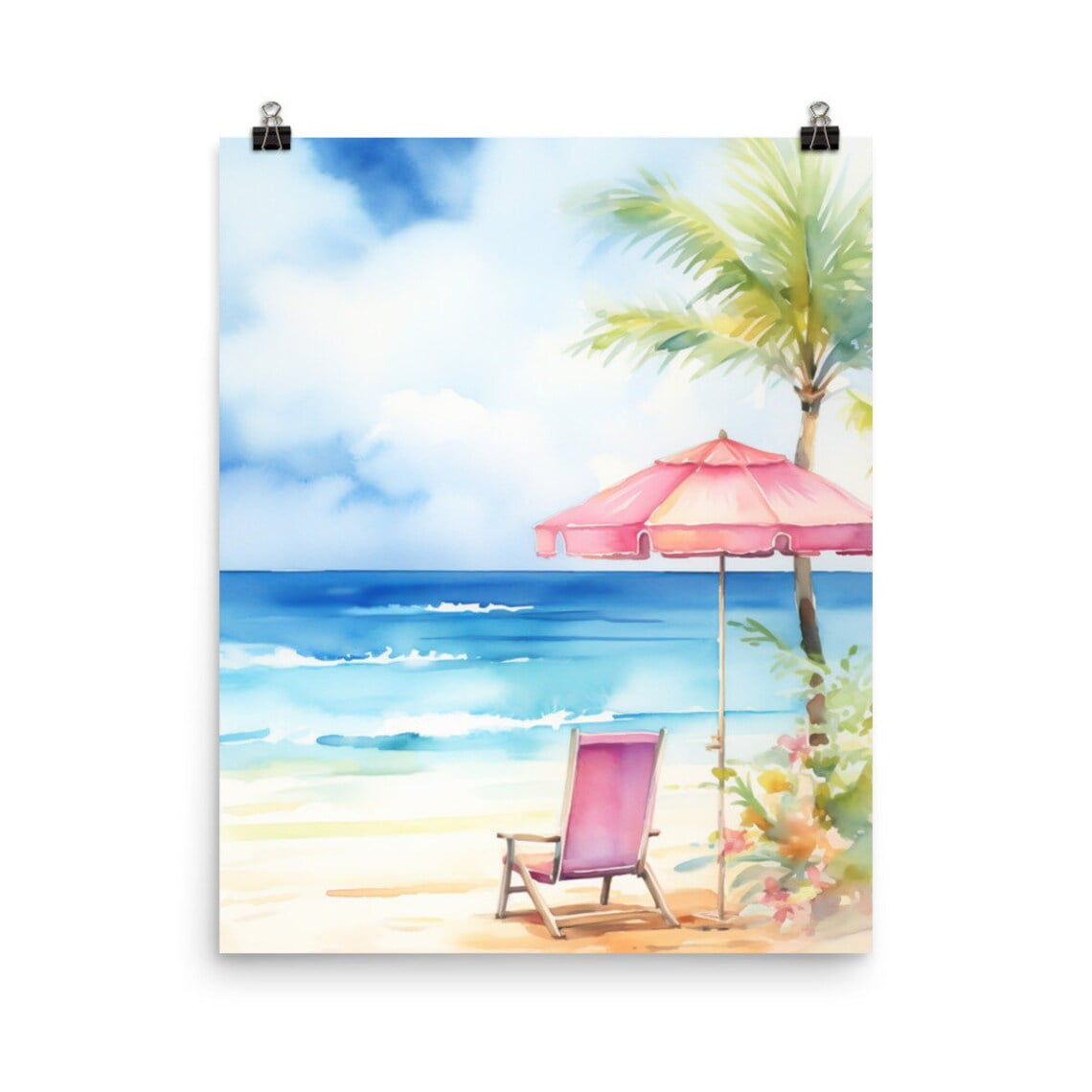 Barbados Beach Print, Pink Umbrella Tropical Wall Art, Caribbean Island ...