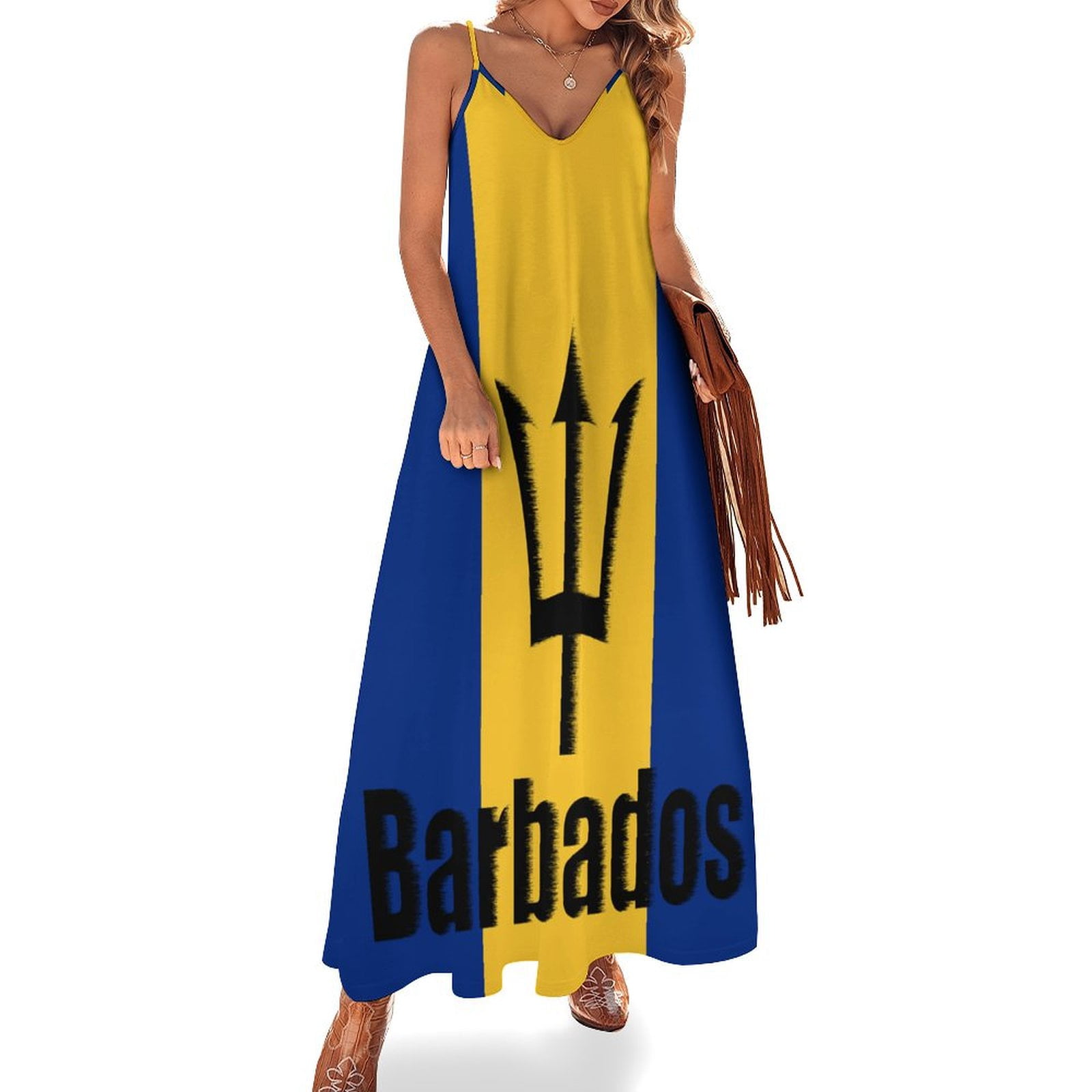 Barbados Flag Barbadian Women's Maxi Dress Spaghetti Strap Bohemian ...