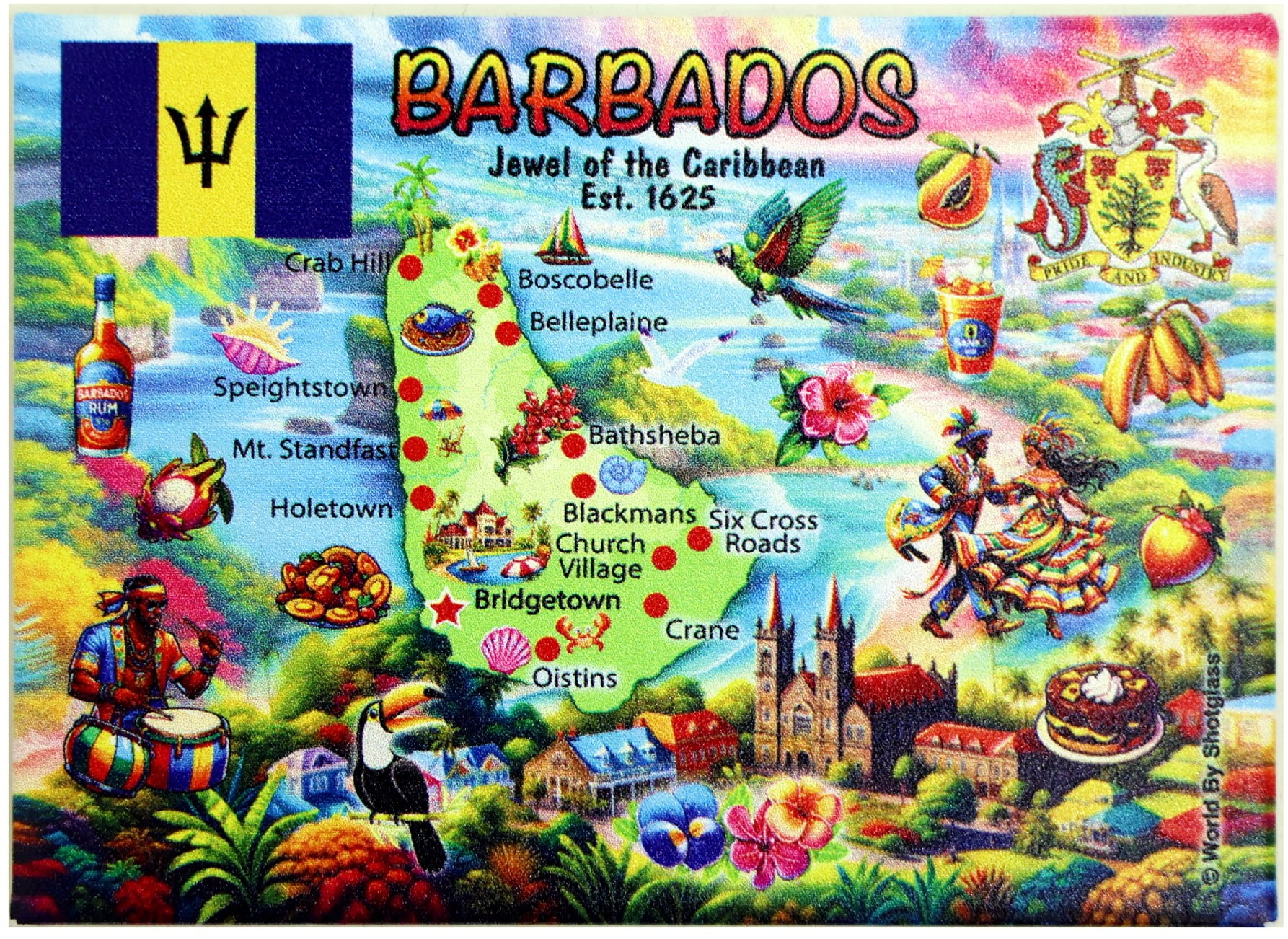 Barbados Graphic Map and Attractions Souvenir Fridge Magnet 2.5" X 3.5" - Walmart.com