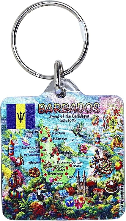 Barbados Map Acrylic Square Souvenir Keychain 1.5 inches X 1.5 inches ...
