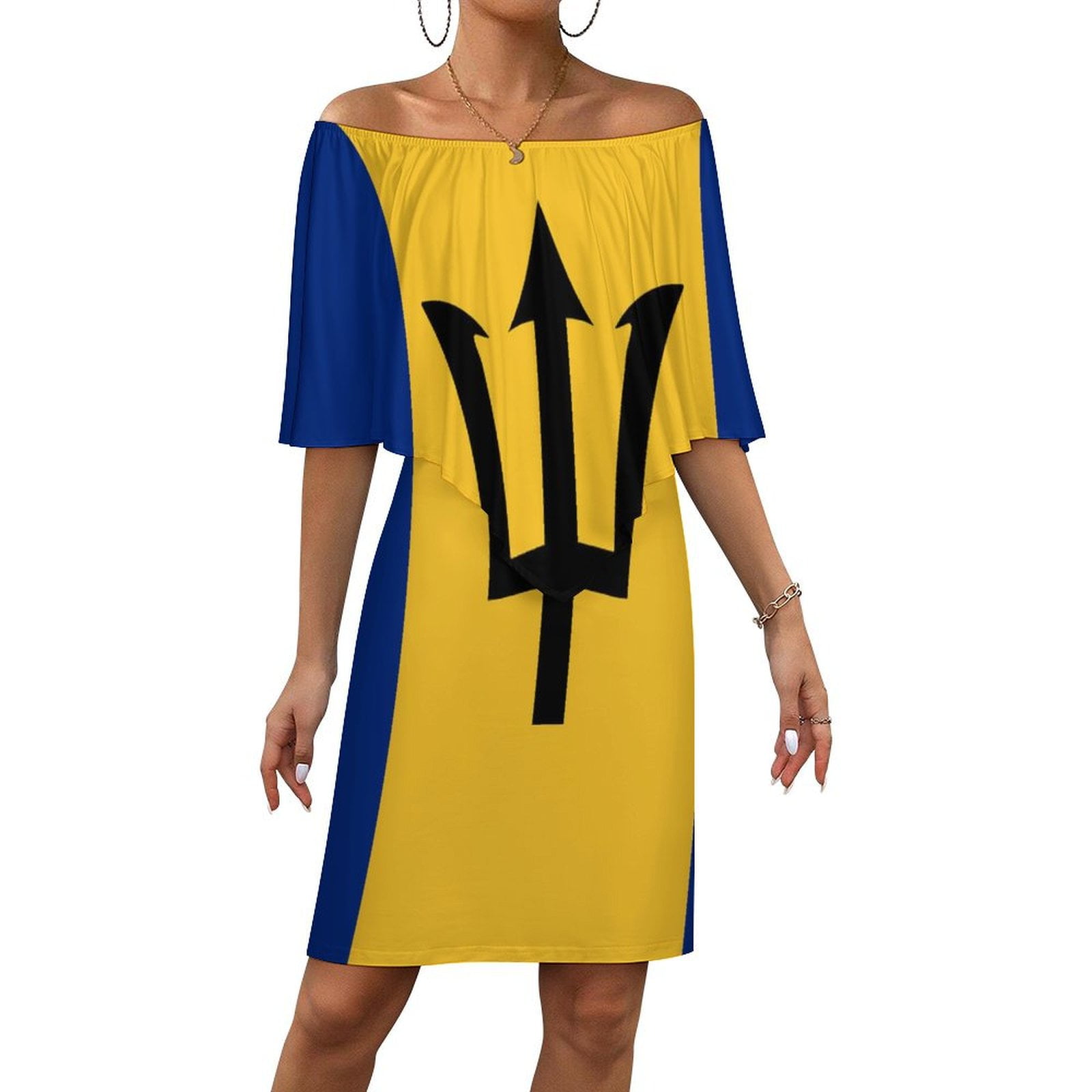 Barbados National Flag Women's Off The Shoulder Ruffles Summer Wedding ...