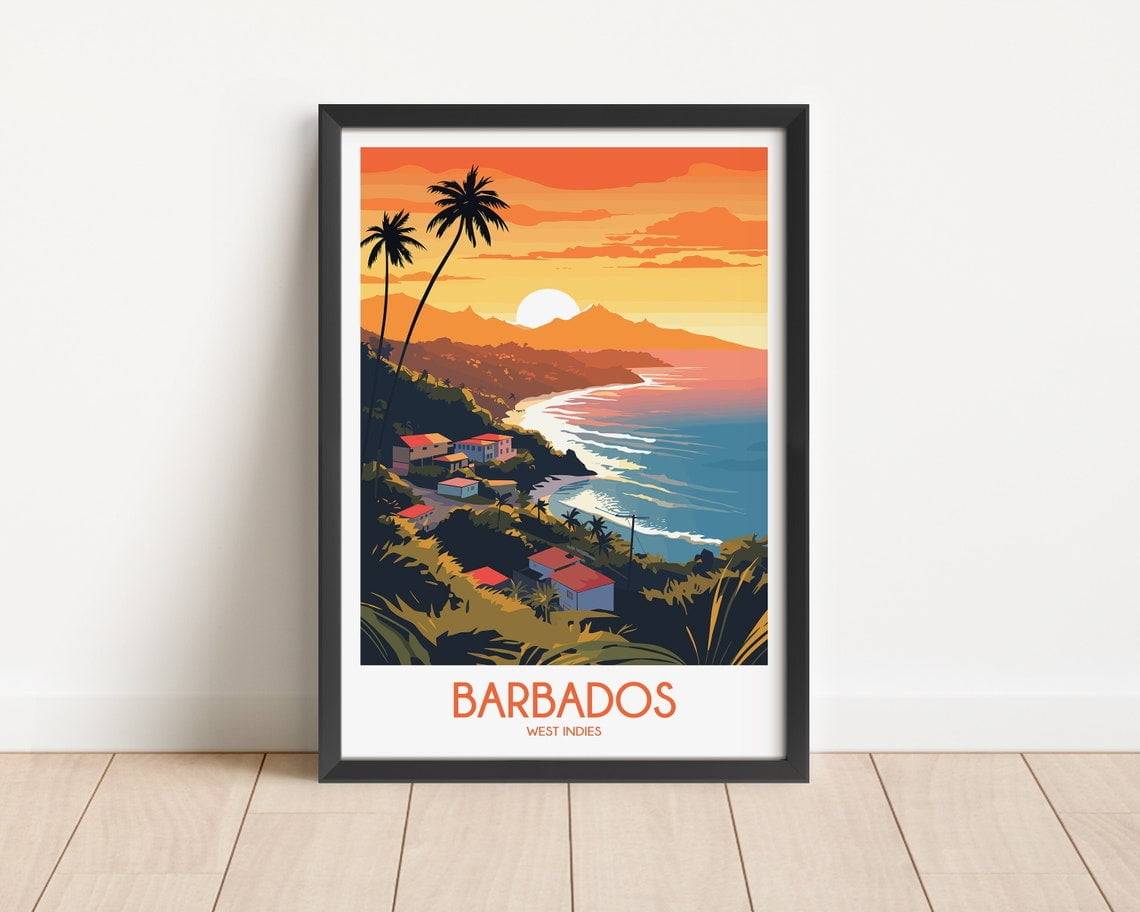Barbados Poster West Indies Scenic Coastal Art Print, Unframed Canvas ...