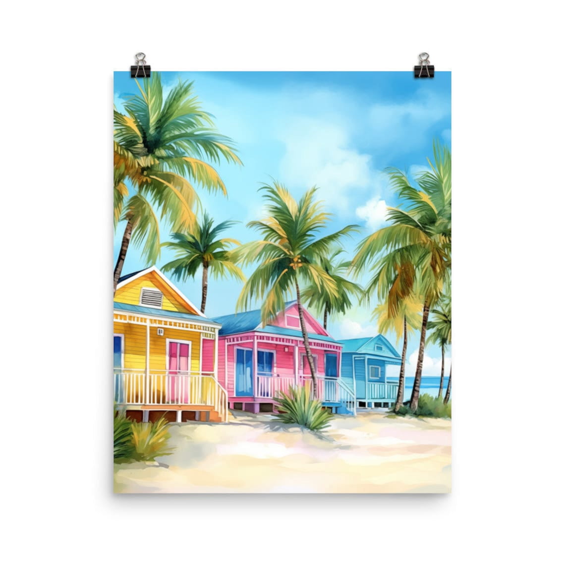 Barbados Print, Colorful Caribbean Beach Houses Wall Art, Tropical ...