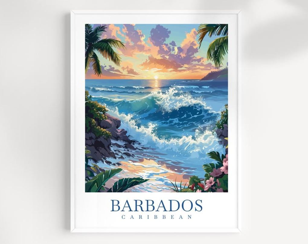 Barbados Travel Wall Art Print – Tropical Beach Scene, Island Landscape ...