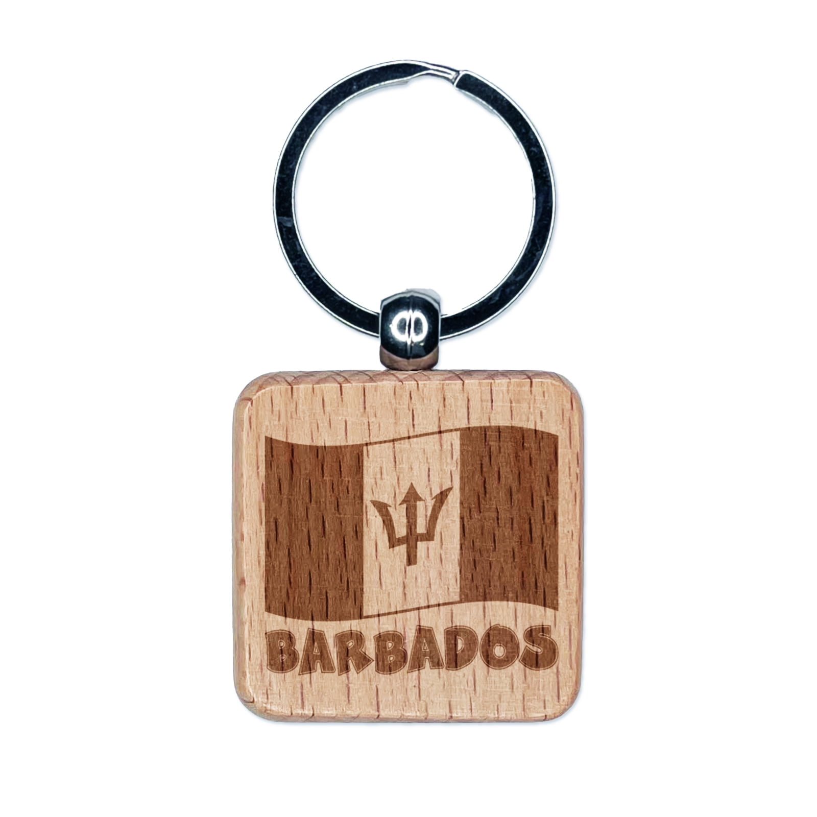 Barbados with Waving Flag Cute Square Keychain Charm Tag - Engraved ...
