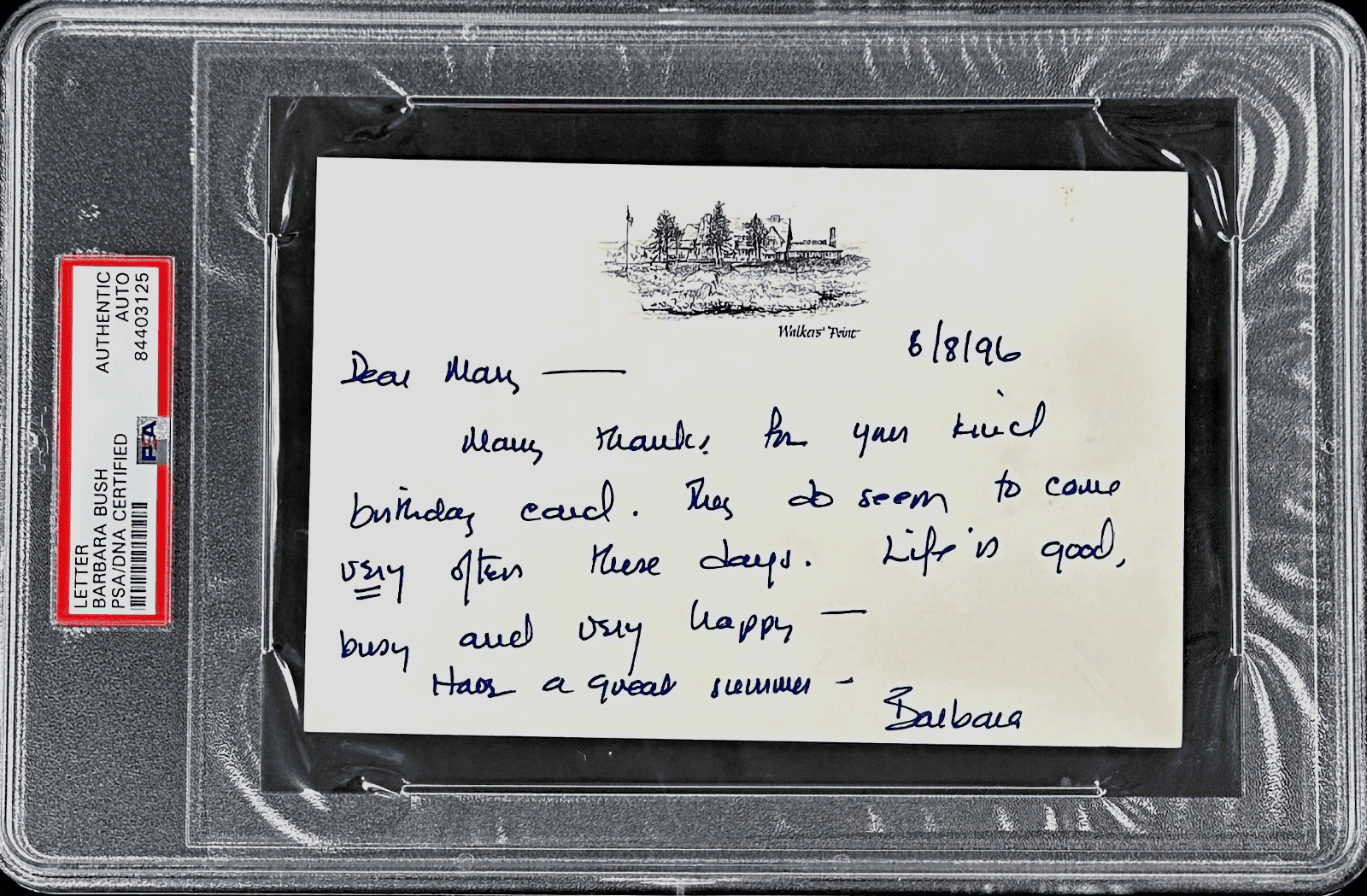 Barbara Bush Signed Letter PSA Auto 84403125 Thank You Letter 6/8/1996 ...