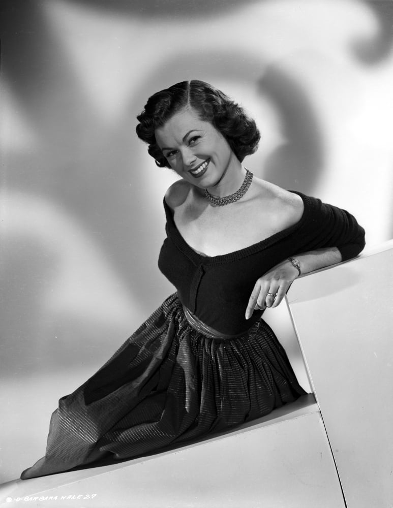 Barbara Hale On An Off Shoulder Dress In Black And White Portrait Photo