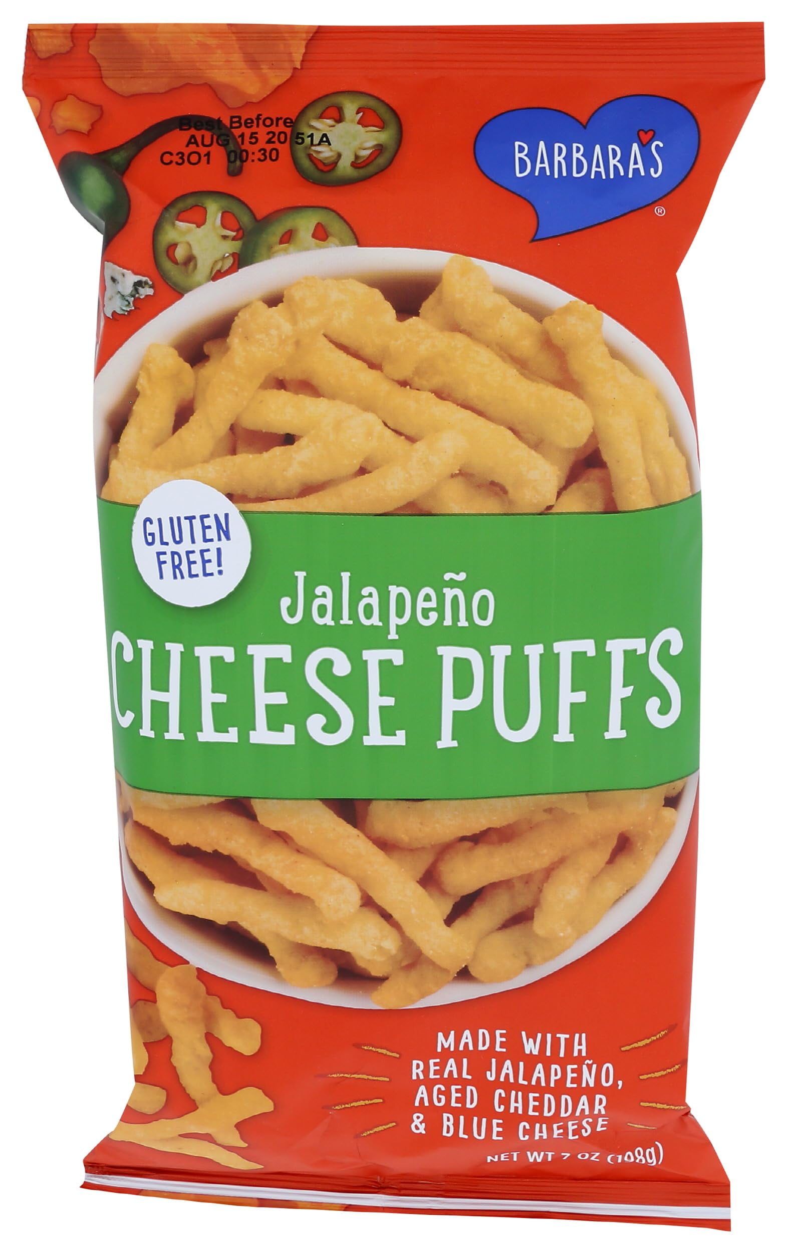 Barbaras Bakery, Puffs Cheese OIF8 Jalapeno, 7 Ounce - Walmart.com