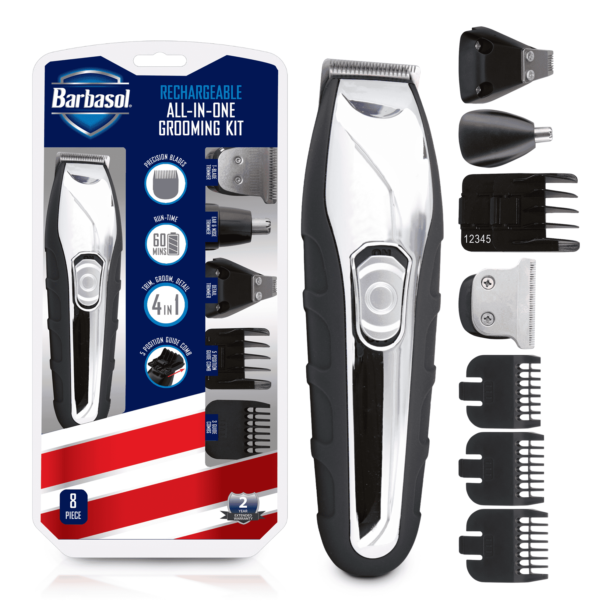 Barbasol Men's 8 Piece All-in-1 Rechargeable Grooming Kit, Great for ...