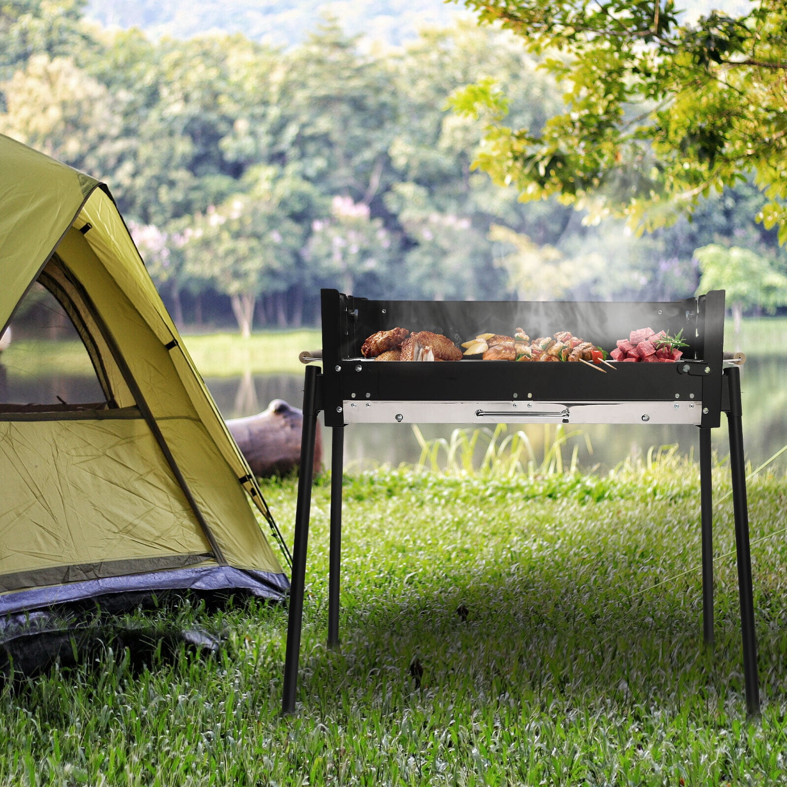 Barbecue Charcoal Grill Stainless Steel Folding BBQ Outdoor Camping ...