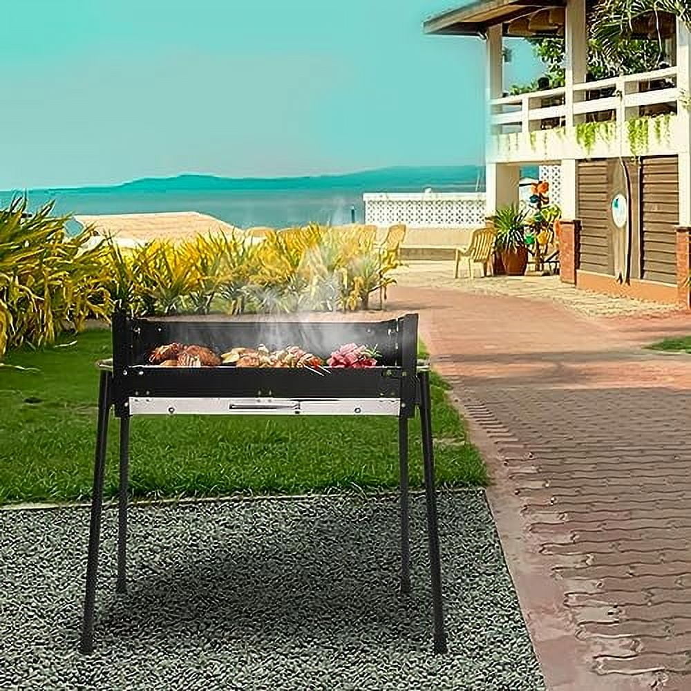 Barbecue Charcoal Grill Stainless Steel Folding Portable BBQ Grill for 3-8 People Freestanding ...