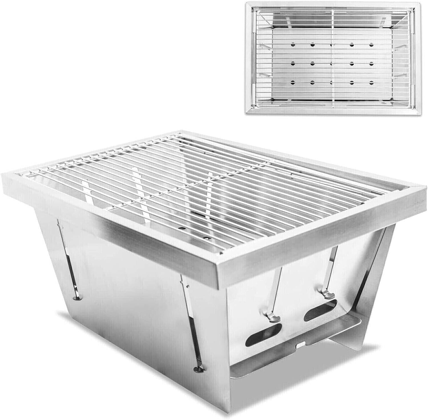 Barbecue Charcoal Grill,Stainless Steel Folding Portable BBQ Grill, Outdoor BBQ Tool Kits for ...