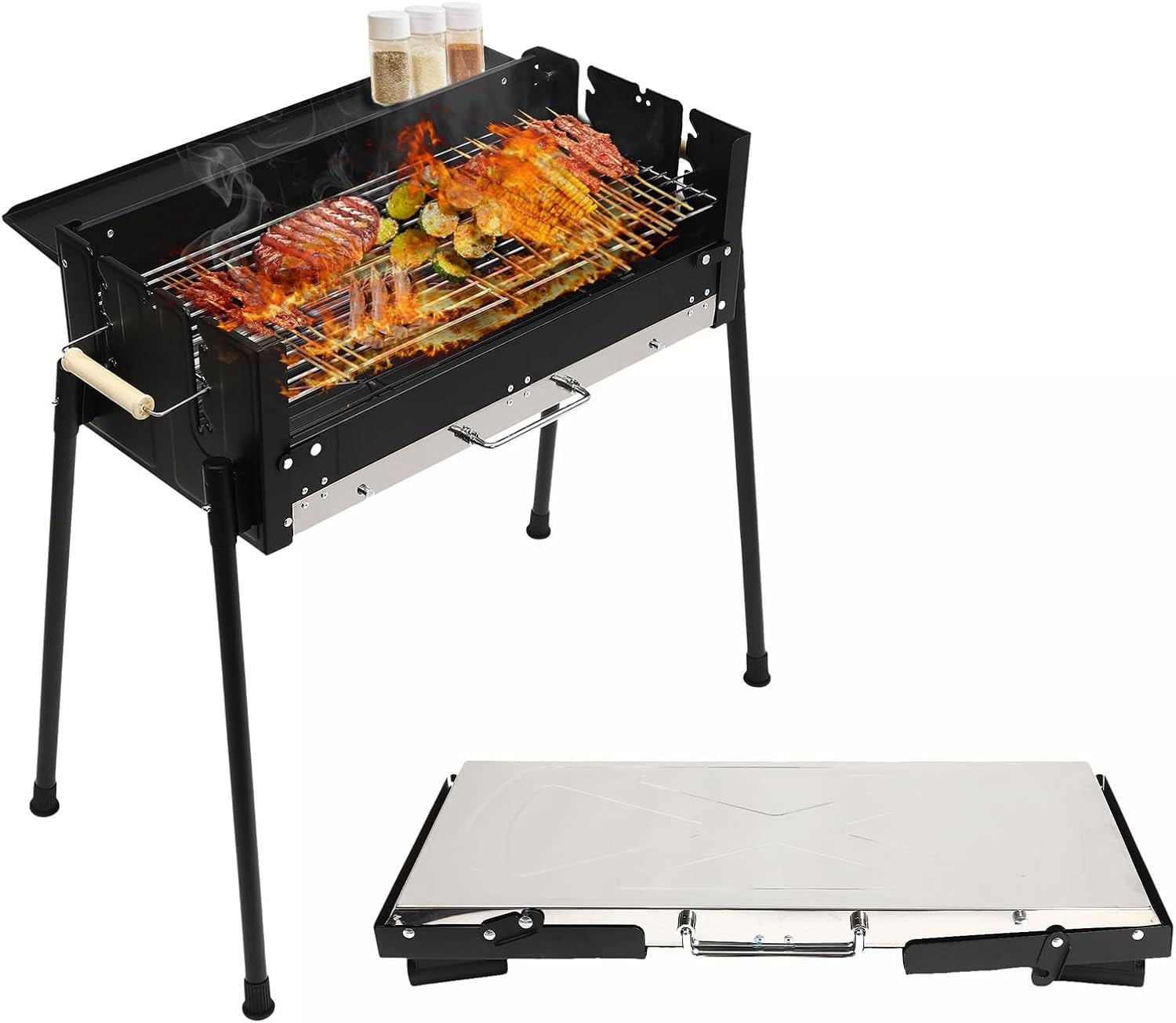 Barbecue Charcoal Grill, Stainless Steel Folding Portable BBQ Tool Kits for Outdoor Cooking ...