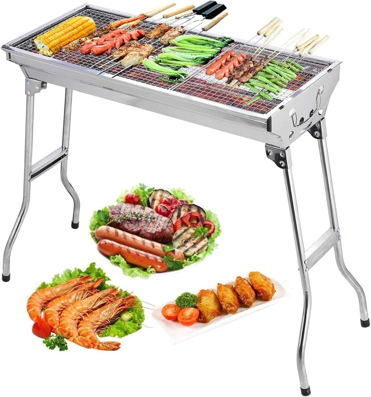 Barbecue Charcoal Grill Stainless Steel Folding Portable BBQ Tool Kits for Outdoor Cooking ...