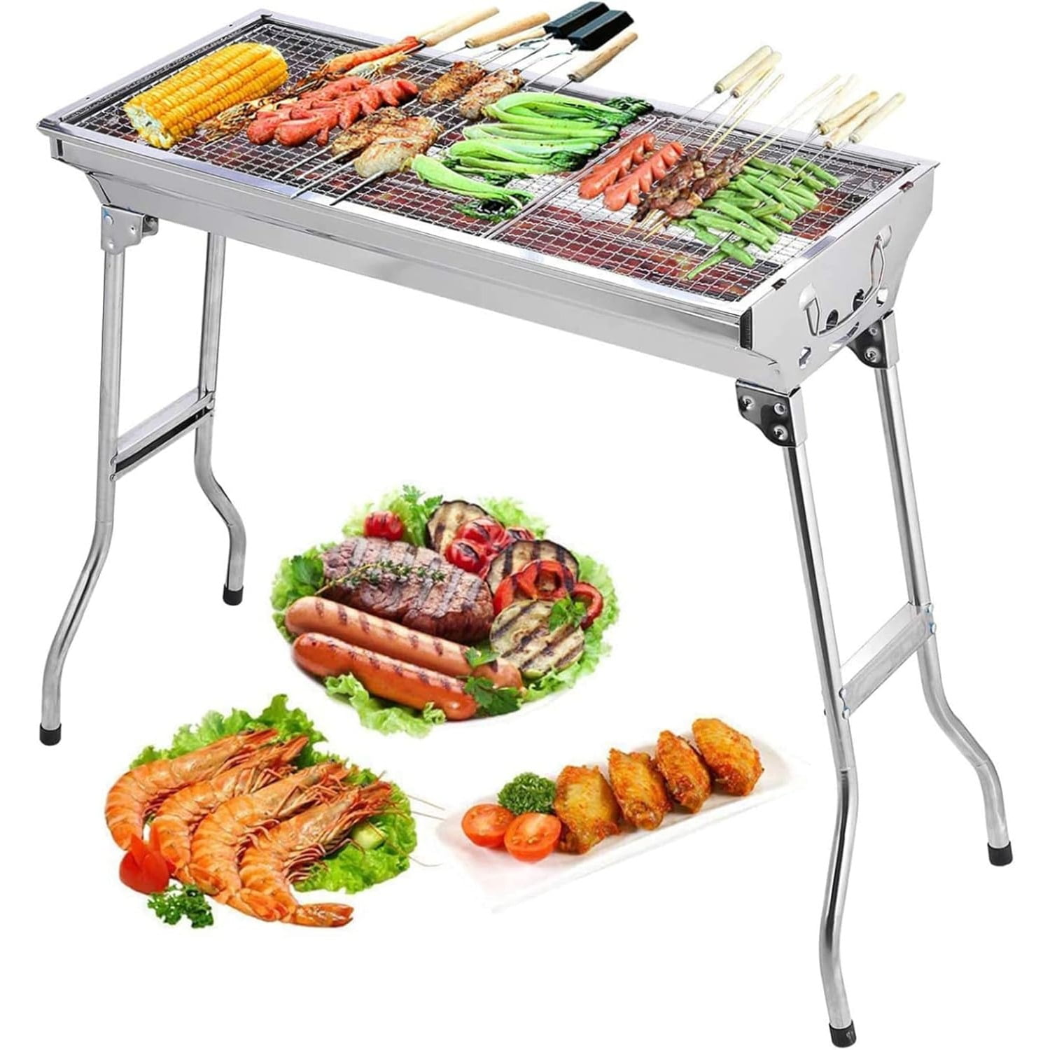 Barbecue Charcoal Grill Stainless Steel Folding Portable BBQ Tool Kits for Outdoor Cooking ...