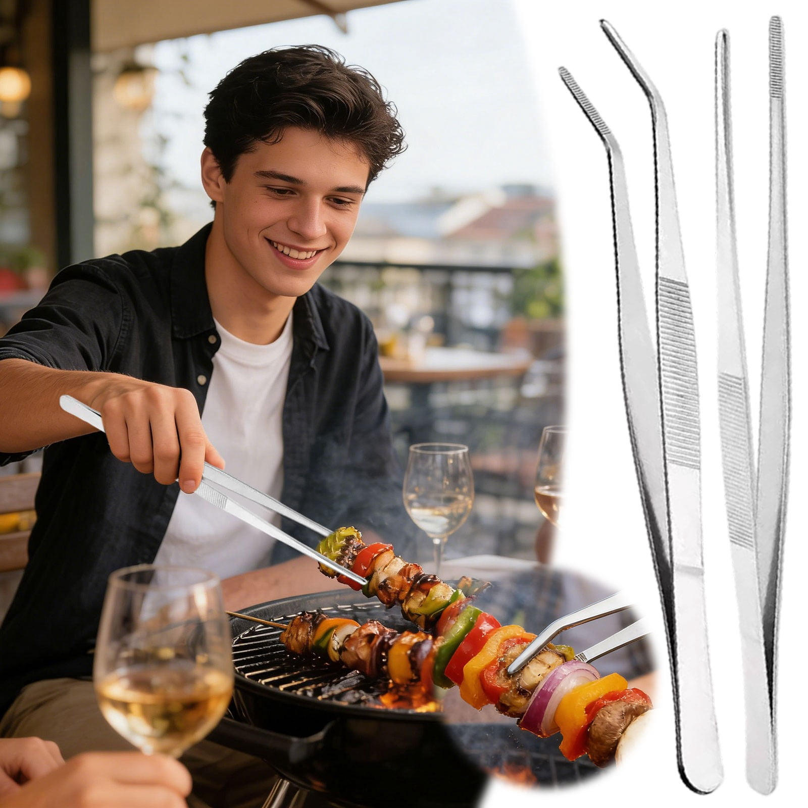 Barbecue Clips Kitchen Tweezers 12 Inch Extra Long Stainless Steel ...