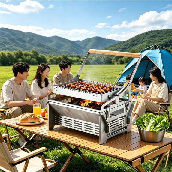 Barbecue Grate, Stainless Steel Detachable Frame with 360 Degree ...