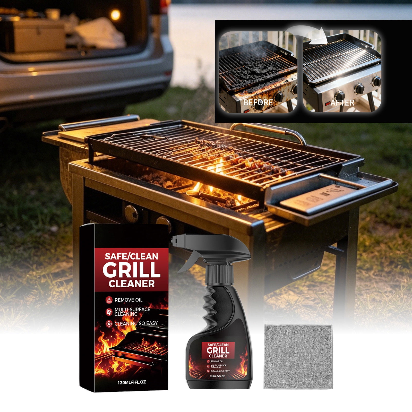 Barbecue Grill Cleaning Agent Spray with Towel, Powerful Oil Stain ...