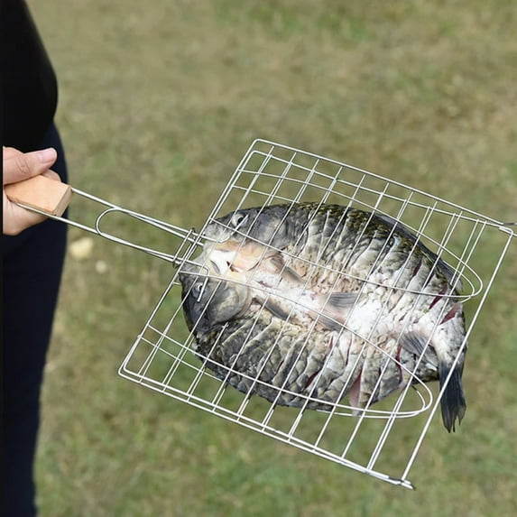 Barbecue Mesh Fish Meat Grill Basket Stainless Steel Non-Stick Handle ...