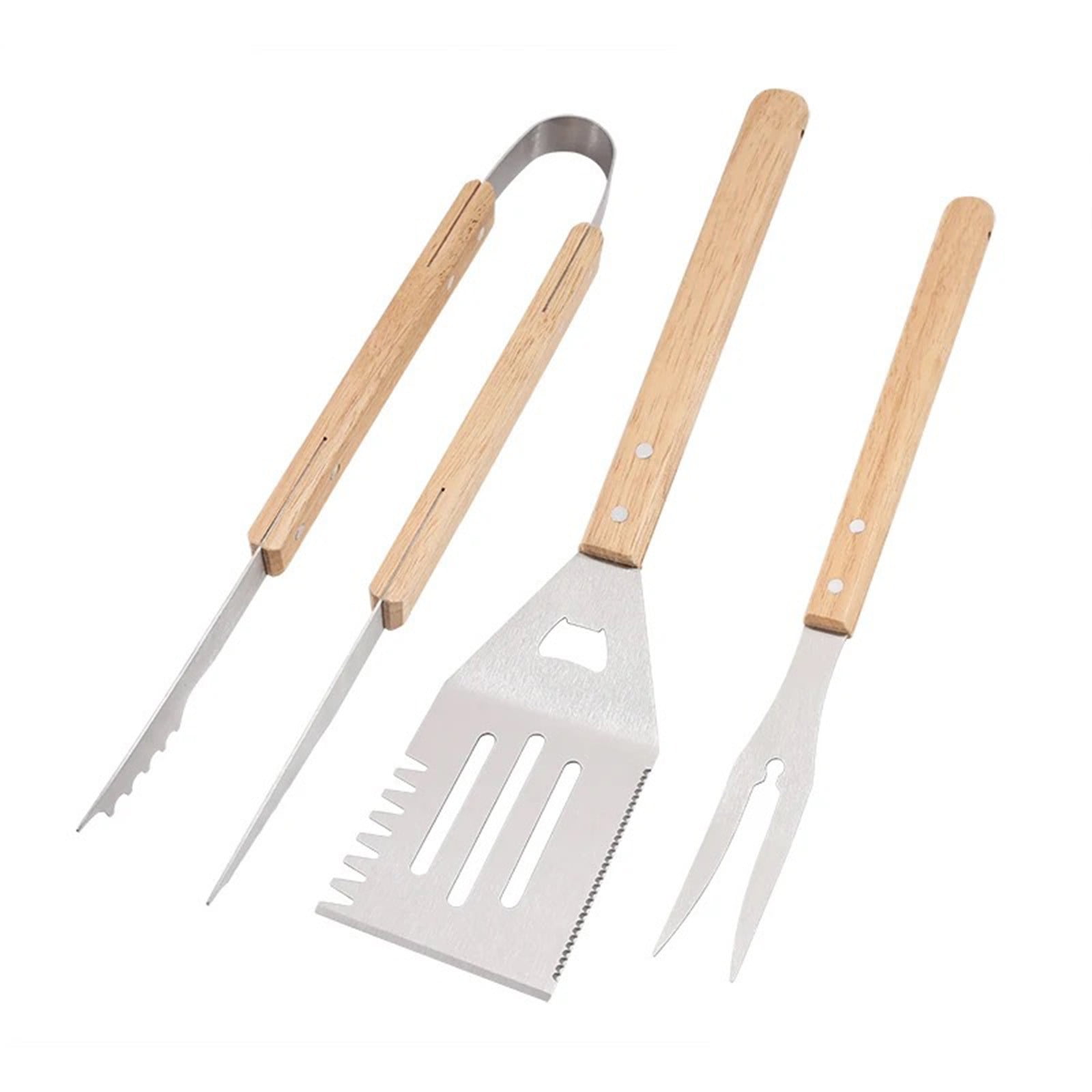 Barbecue Set Grilling Utensils 3-Piece Stainless Steel Tools with Wood ...