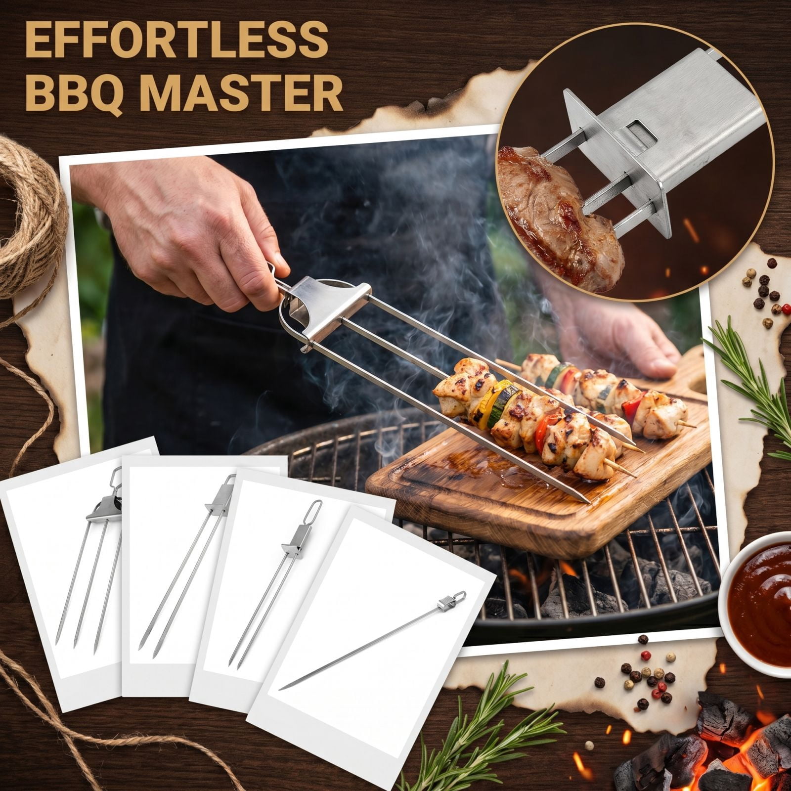 Barbecue Skewers, Shish Kabob Skewers, Stainless Steel Grill Meat Fork ...
