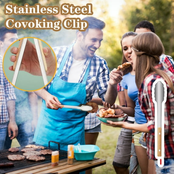 Barbecue Tongs – Stainless Steel Food Clip | 12 in Wooden Handle, High ...
