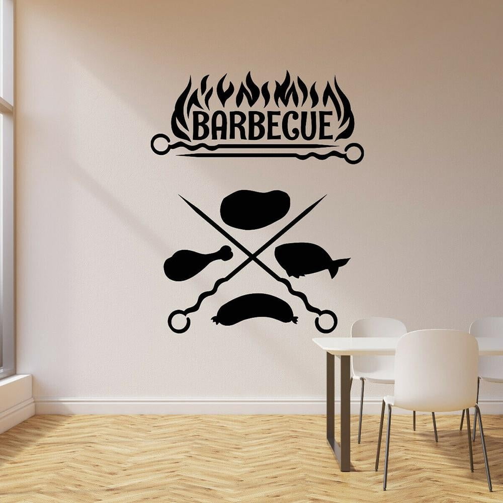 Barbecue Wall Decal Cooking Fire Grill Bar Meat Sausages BBQ Restaurant ...