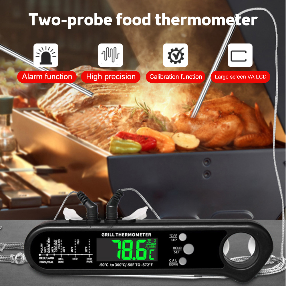 Barbecue thermometer,Dual Probes 2-3s Thermometer Battery Powered ...