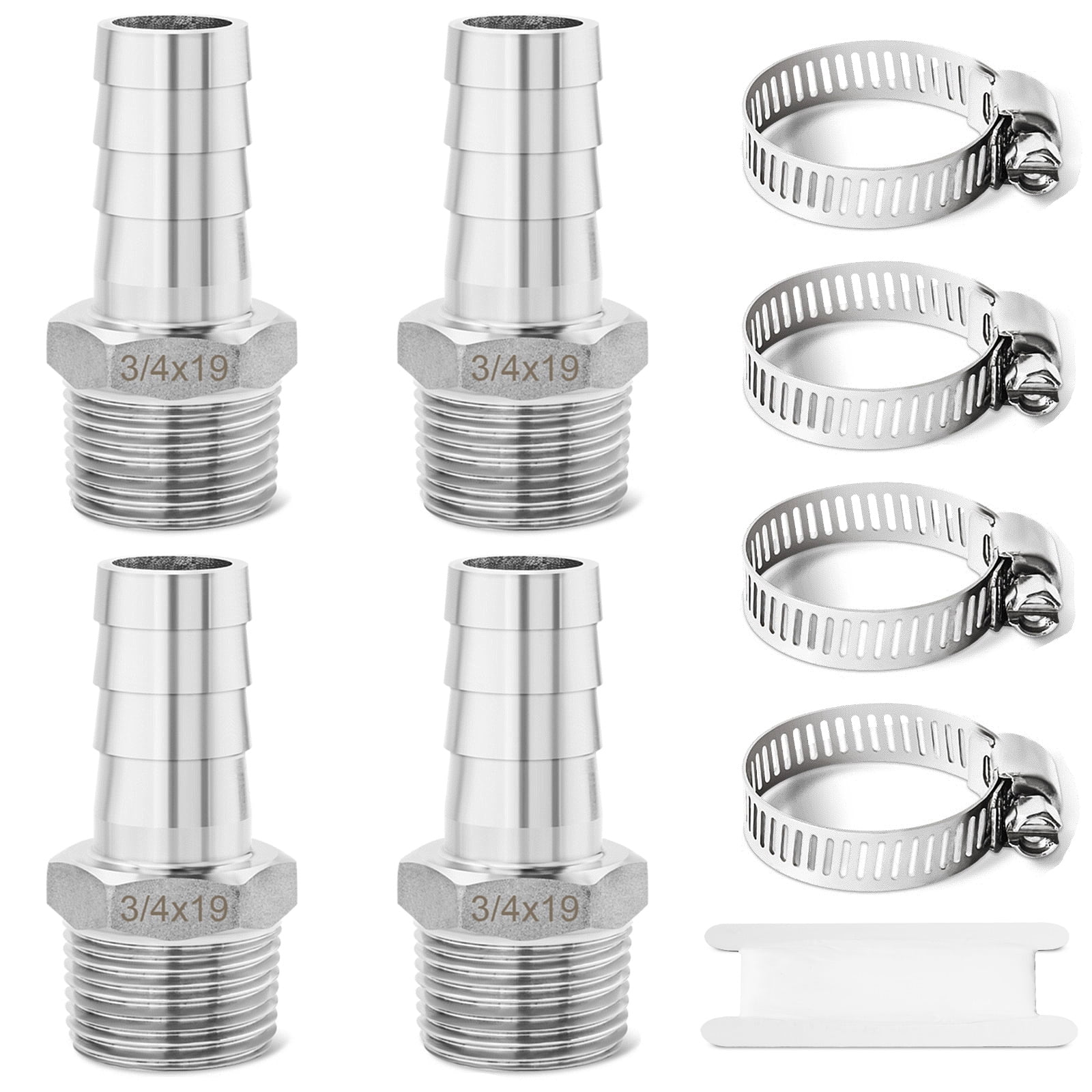 Barbed Hose Fittings, 9pcs Stainless Steel 3/4" Hose Barb to 3/4" Male ...