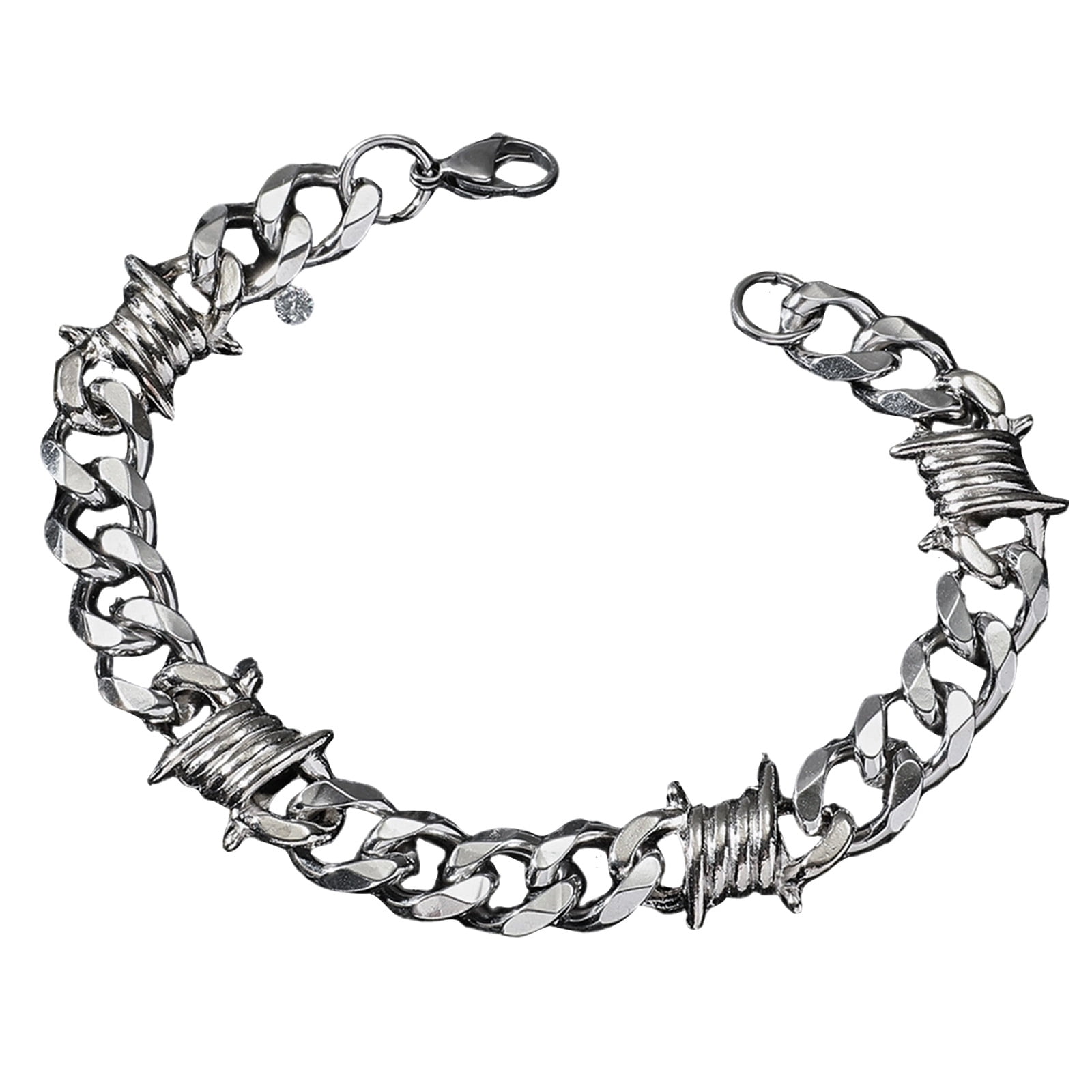 Barbed Wire Bracelet, Cuban Link Chain Bracelet for Men, Stainless ...