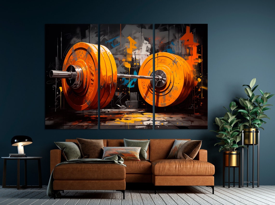 Barbell Art Print Gym Weightlifting Decor Modern Wall Decor For Living ...